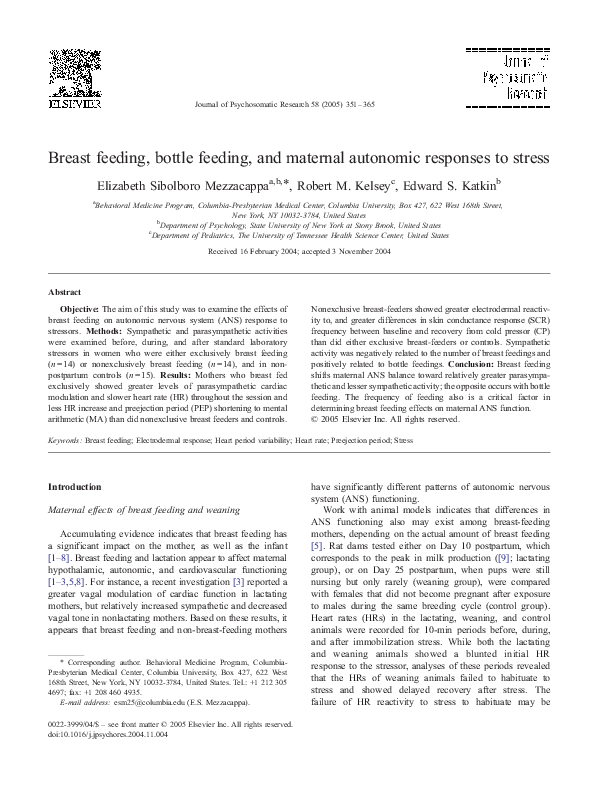 (PDF) Breast feeding, bottle feeding, and maternal autonomic responses ...