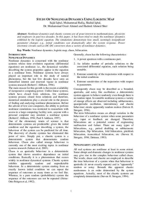 Pdf Study Of Nonlinear Dynamics Using Logistic Map