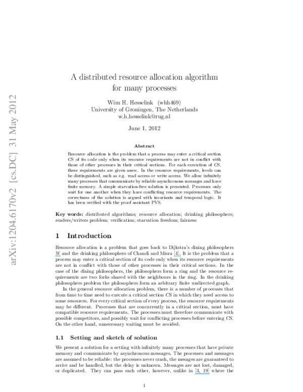 Pdf A Distributed Resource Allocation Algorithm For Many Processes