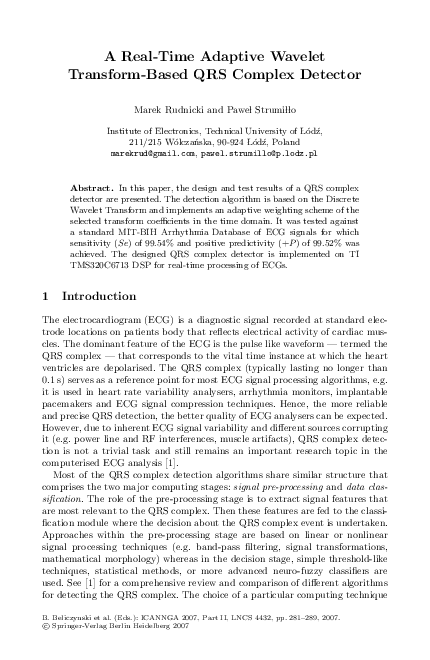 (PDF) A Real-Time Adaptive Wavelet Transform-Based QRS Complex Detector