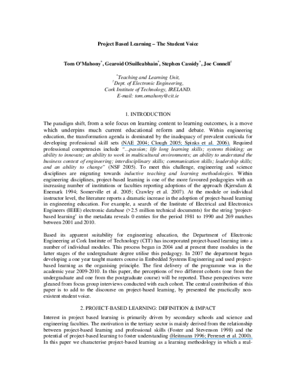 (PDF) Project Based Learning: The Student Voice