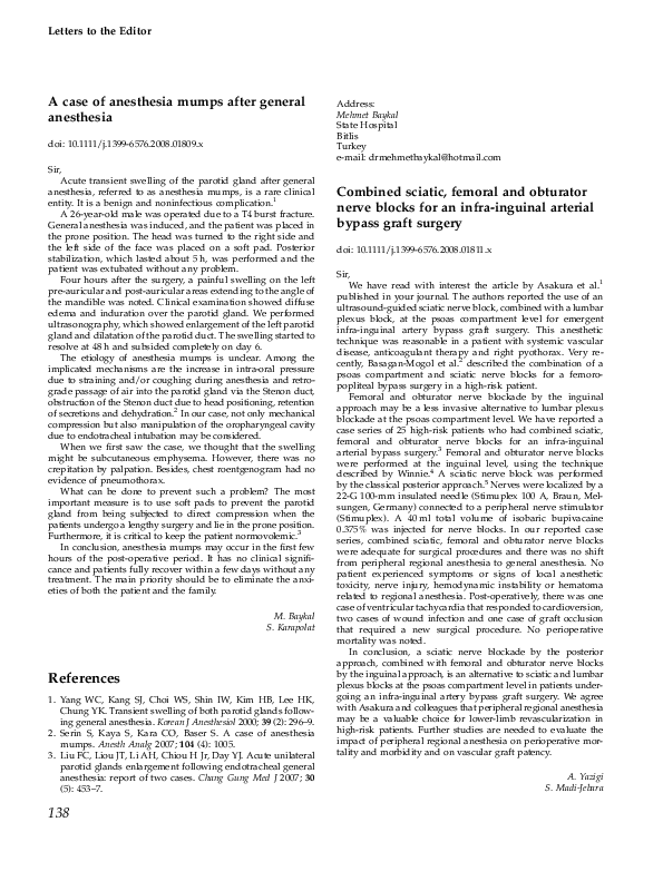(PDF) A case of anesthesia mumps after general anesthesia
