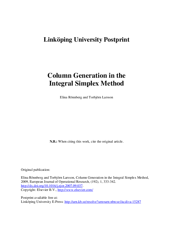 (PDF) Column generation in the integral simplex method