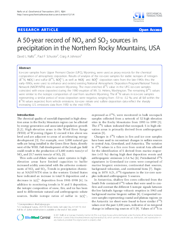 (PDF) A 50-year record of NOx and SO2 sources in precipitation in the ...