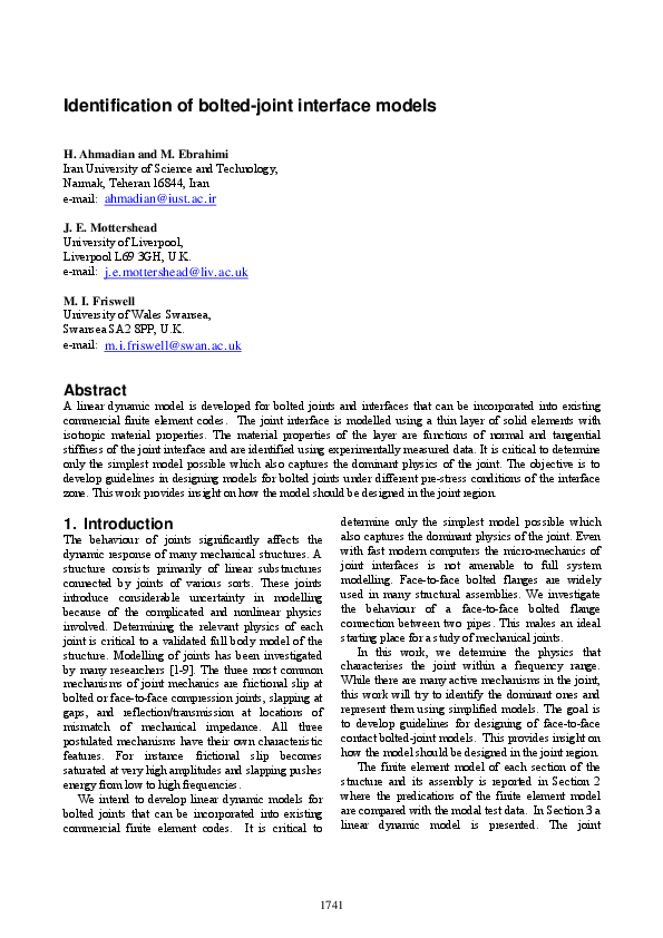 (PDF) Identification of bolted-joint interface models