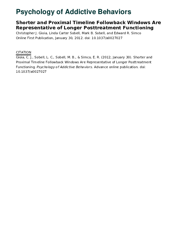 (PDF) Shorter and proximal Timeline Followback windows are ...