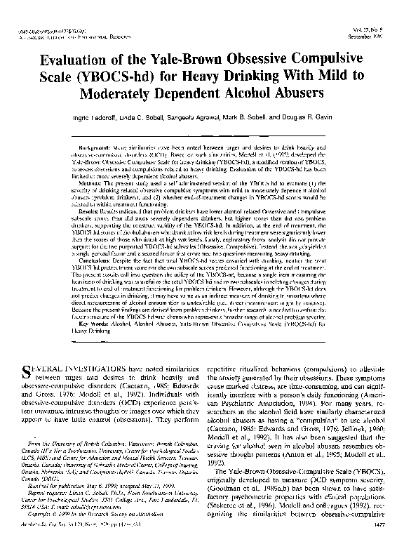 (PDF) Evaluation of the Yale-Brown Obsessive Compulsive Scale (YBOCS-hd ...