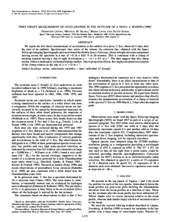 (PDF) First Direct Measurement of Acceleration in the Outflow of a Nova ...