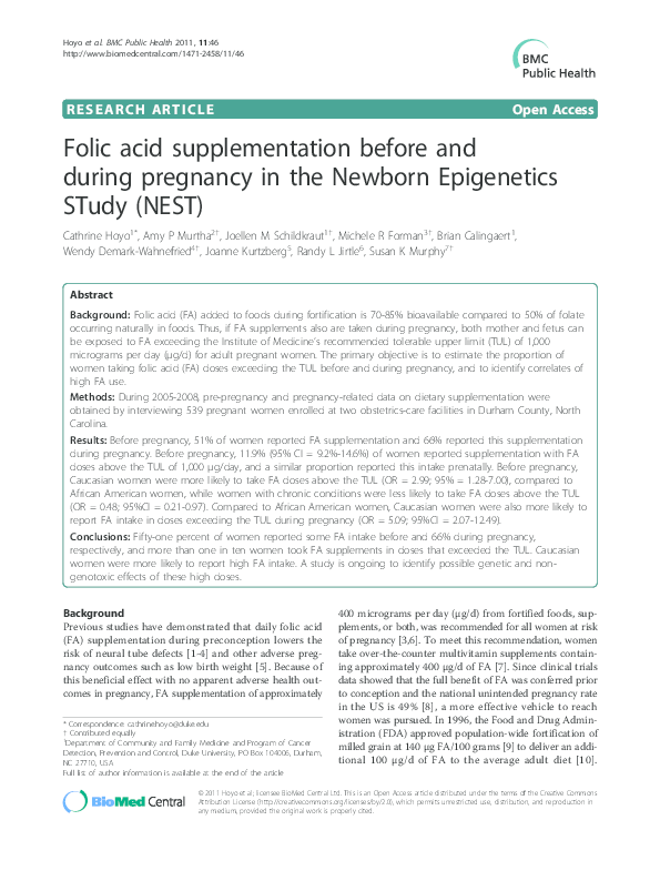 (PDF) Folic acid supplementation before and during pregnancy in the ...