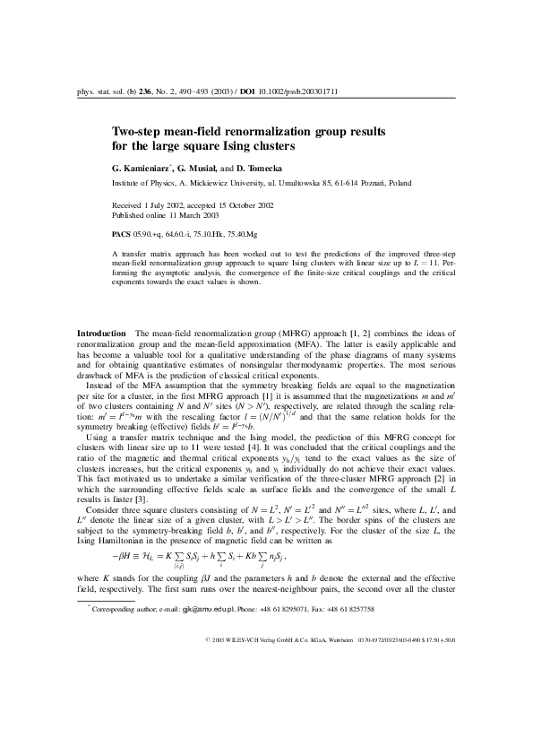 (PDF) VERIFICATION OF THE THREE-CLUSTER MOLECULAR-FIELD RENORMALIZATION GROUP APPROACH FOR THE ...