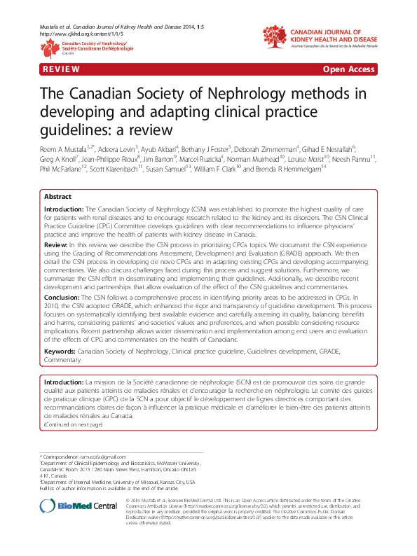 (PDF) The Canadian Society of Nephrology methods in developing and ...