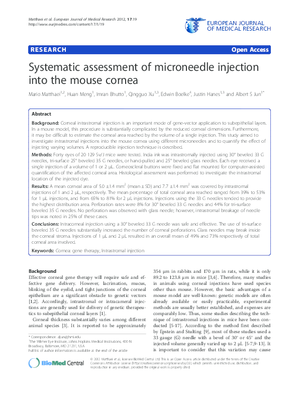 (PDF) Systematic assessment of microneedle injection into the mouse cornea