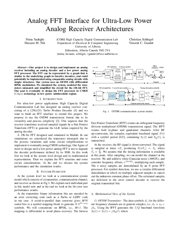 Pdf Analog Fft Interface For Ultra Low Power Analog Receiver