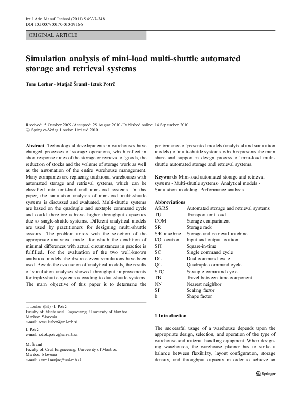 (PDF) Simulation analysis of mini-load multi-shuttle automated storage ...