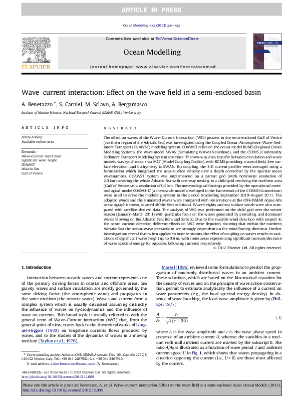 Pdf Wave Current Interaction Effect On The Wave Field In A Semi Enclosed Basin
