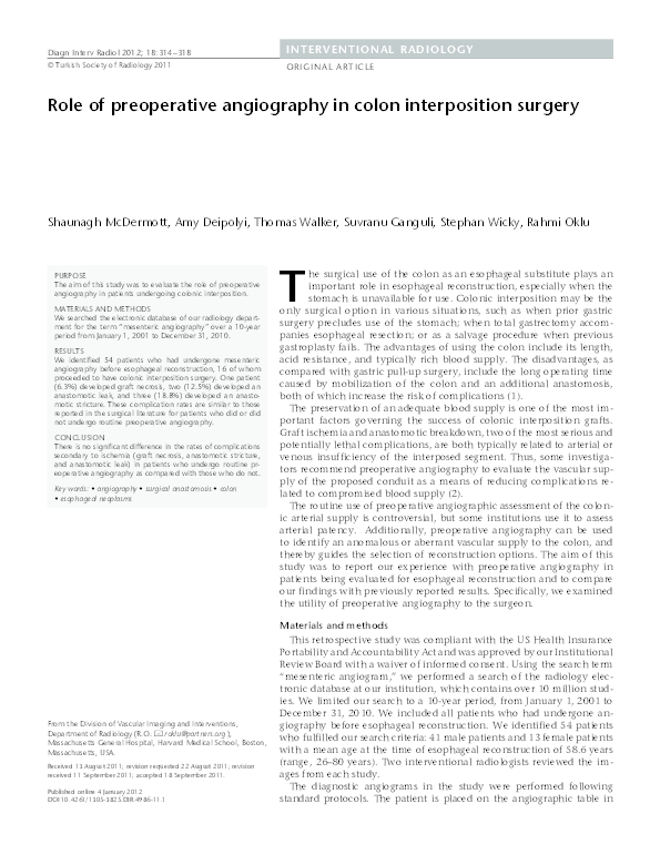(PDF) The role of preoperative angiogram in colon interposition surgery