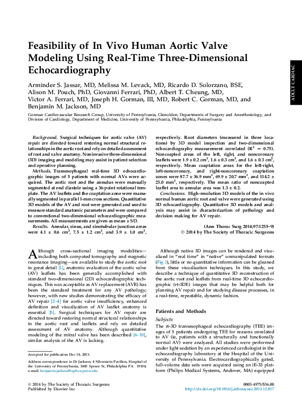 (PDF) Feasibility of In Vivo Human Aortic Valve Modeling Using Real-Time Three-Dimensional ...