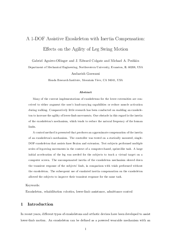 (PDF) A 1-DOF Assistive Exoskeleton with Inertia Compensation: Effects ...