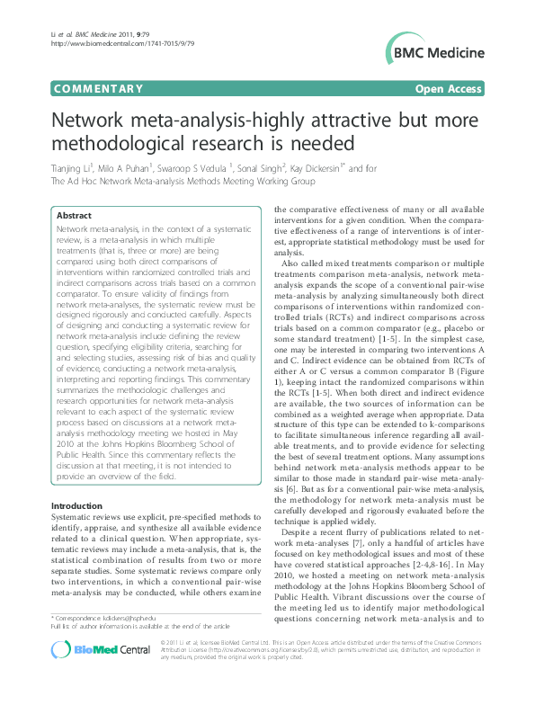 (PDF) Network meta-analysis-highly attractive but more methodological research is needed