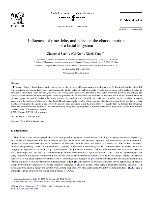 (PDF) Influences of time delay and noise on the chaotic motion of a bistable system