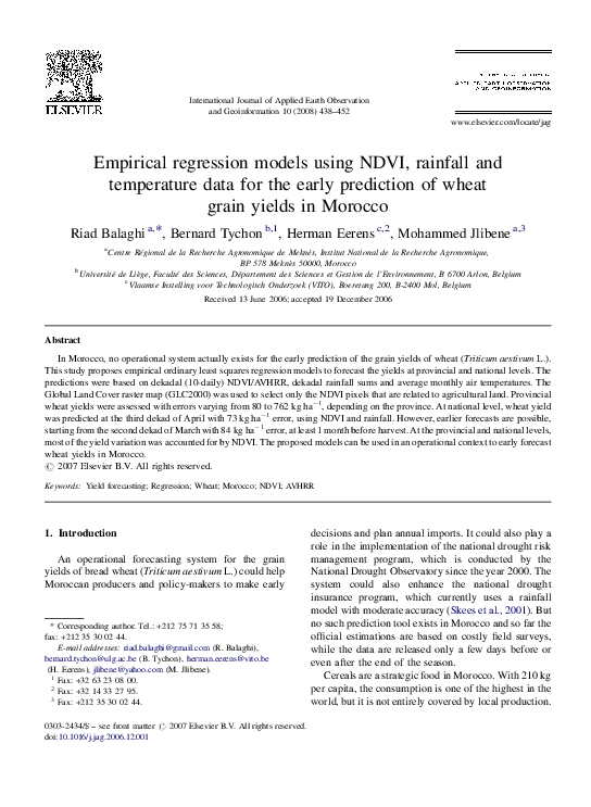 (PDF) Empirical regression models using NDVI, rainfall and temperature data for the early ...