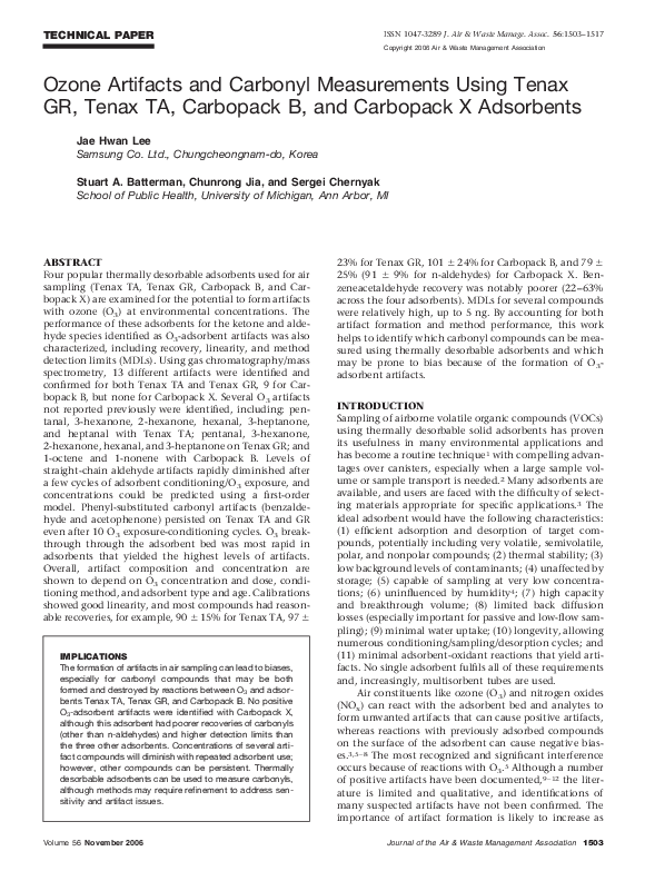 (PDF) Ozone Artifacts and Carbonyl Measurements Using Tenax GR, Tenax ...