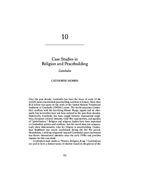 (PDF) Case Studies in Religion and Peacebuilding: Cambodia (2004)