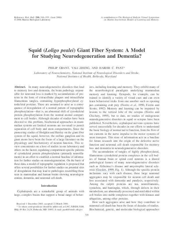 Squid (Loligo pealei) Giant Fiber System: A Model for Studying ...