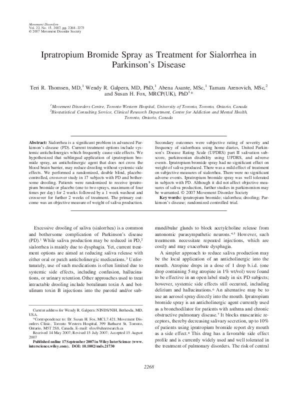 (PDF) Ipratropium bromide spray as treatment for sialorrhea in ...