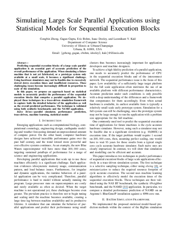 Pdf Simulating Large Scale Parallel Applications Using Statistical