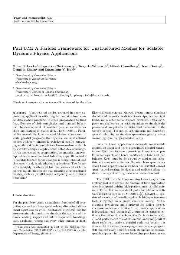 Pdf Parfum A Parallel Framework For Unstructured Meshes For Scalable Dynamic Physics Applications