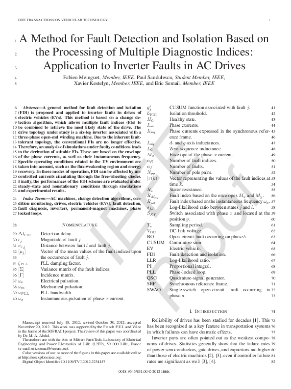 Pdf A Method For Fault Detection And Isolation Based On The