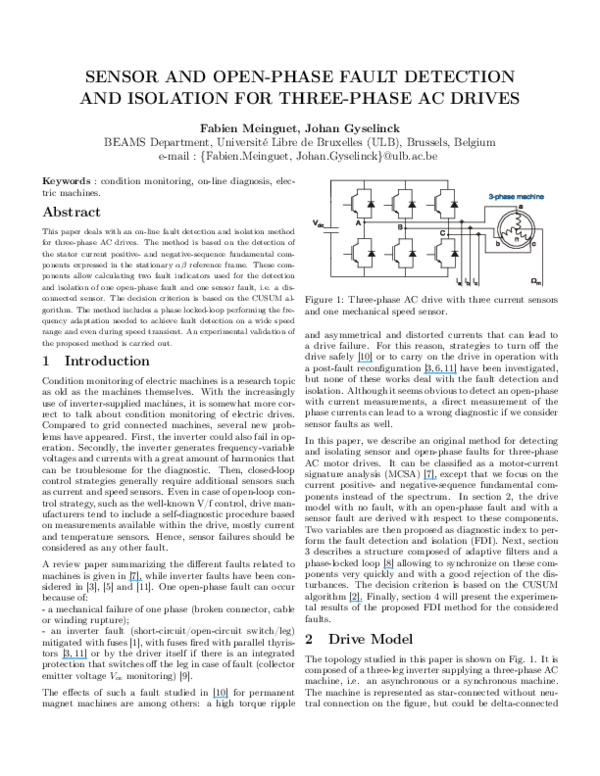 Pdf Sensor And Open Phase Fault Detection And Isolation For Three Phase Ac Drives