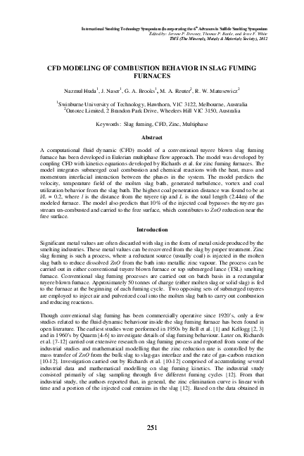 (PDF) CFD Modelling of Combustion Behaviour in Slag Fuming Furnaces