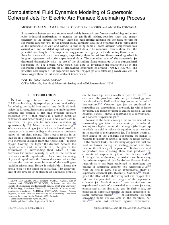(PDF) Computational Fluid Dynamics Modeling of Supersonic Coherent Jets for Electric Arc Furnace ...