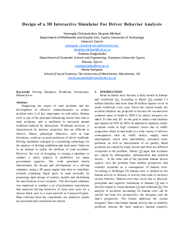 Pdf Analyzing Driver Workload With 3d Simulator
