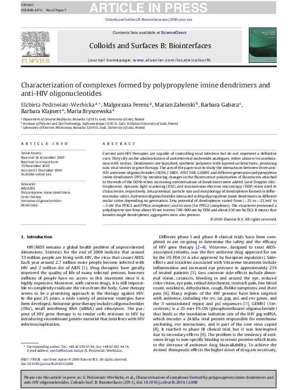 (PDF) Characterization of complexes formed by polypropylene imine ...