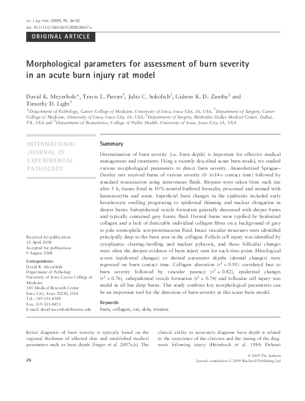 (PDF) Morphological parameters for assessment of burn severity in an ...