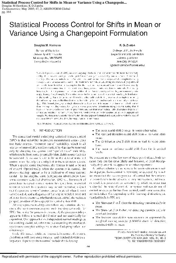 (PDF) Statistical Process Control for Shifts in Mean or Variance Using a Changepoint Formulation