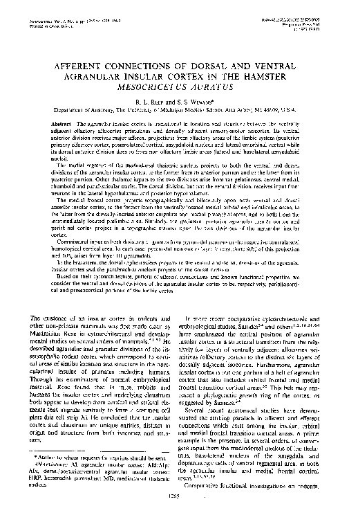 (PDF) Afferent connections of dorsal and ventral agranular insular ...