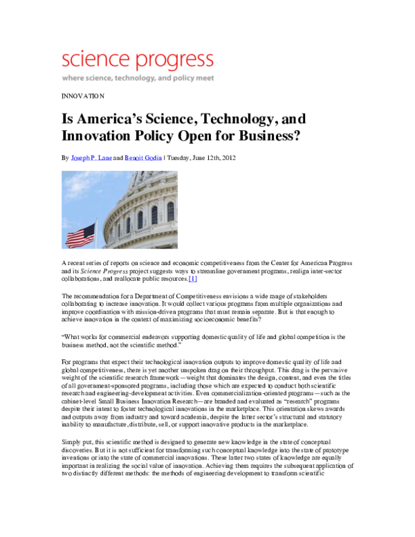 (PDF) Is America's Science, Technology and Innovation Policy Open for ...