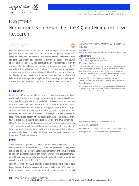 (PDF) Human Embryonic Stem Cell (hESC) and Human Embryo Research