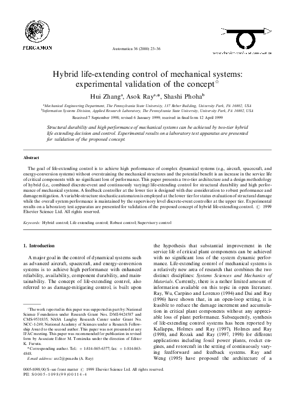 (PDF) Hybrid life-extending control of mechanical systems: experimental ...