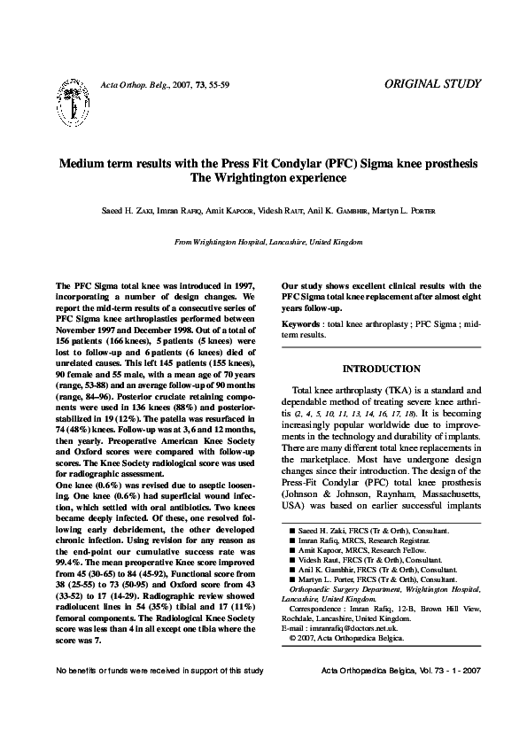 (PDF) 14-Year Median Follow-Up Using the Press-Fit Condylar Sigma ...