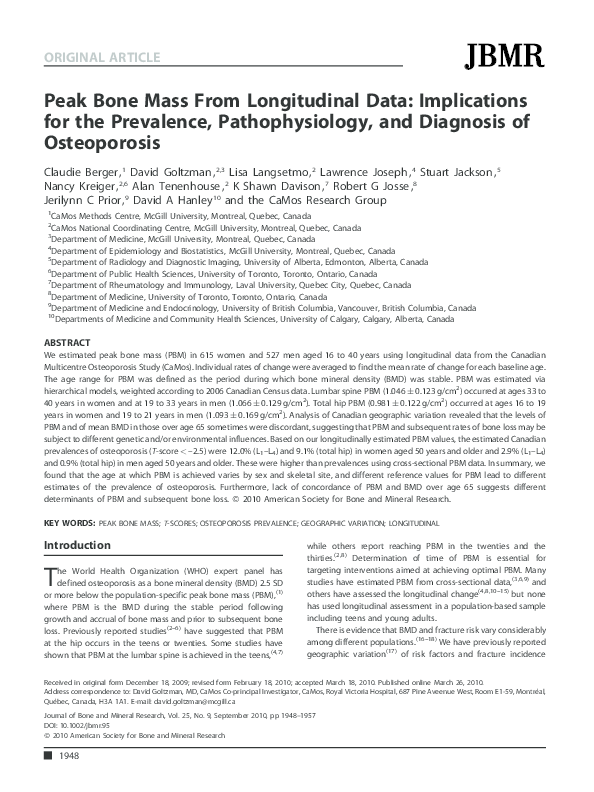 (PDF) Peak bone mass from longitudinal data: Implications for the ...