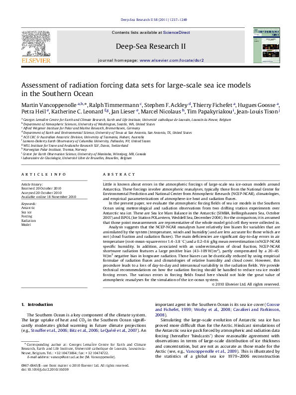 Pdf Assessment Of Radiation Forcing Data Sets For Large Scale Sea Ice