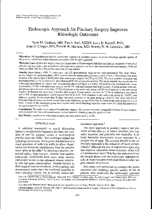 (PDF) Endoscopic approach for pituitary surgery improves rhinologic ...