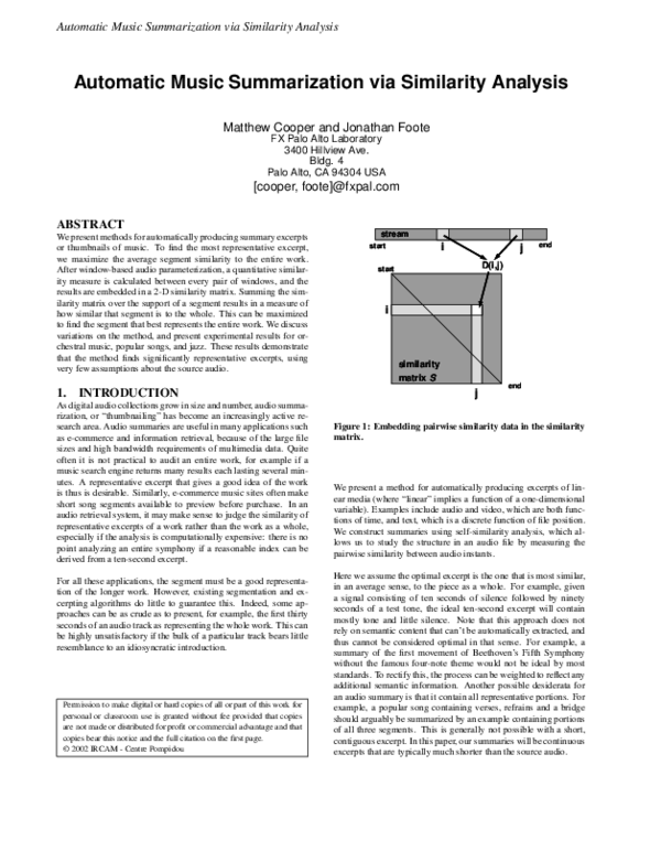 (PDF) Automatic Music Summarization via Similarity Analysis