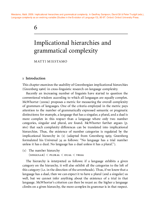 (PDF) Implicational hierarchies and grammatical complexity