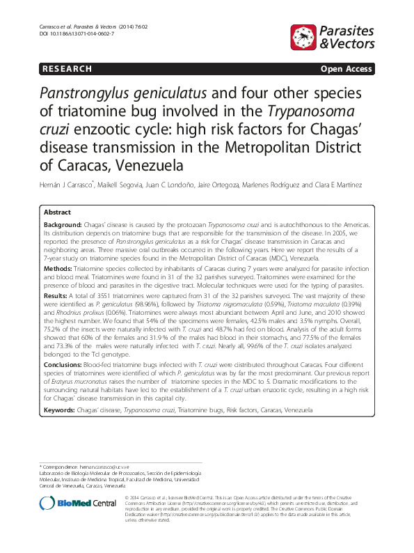 (PDF) Panstrongylus geniculatus and four other species of triatomine ...